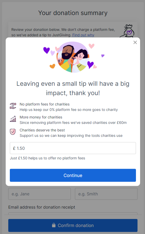 About the JustGiving tip on your donation – iF Charity
